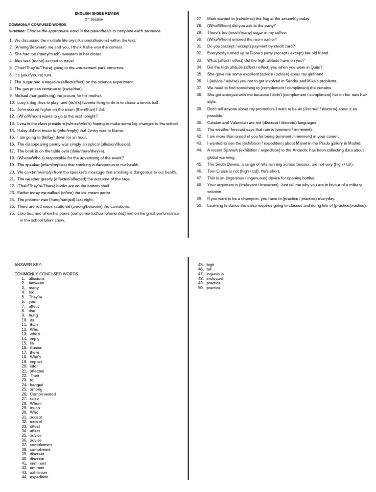 Commonly Confused Words Quiz | PDF