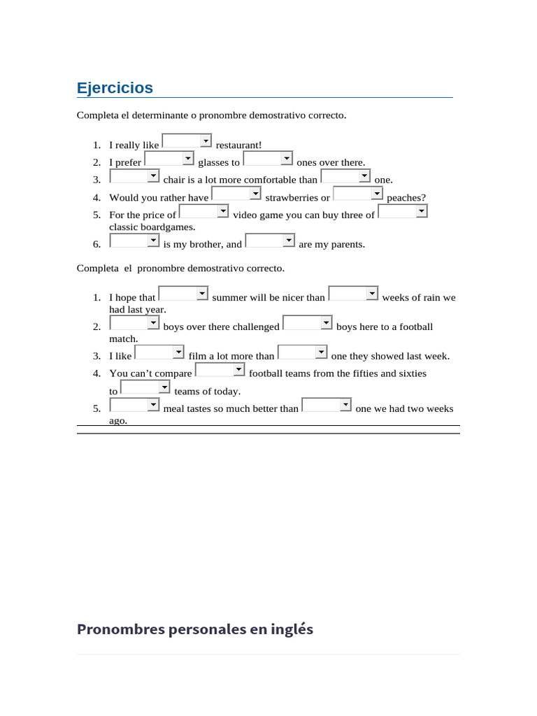 Ejercicios Pronombres Demostrativos | PDF | Verbo | Pronombre