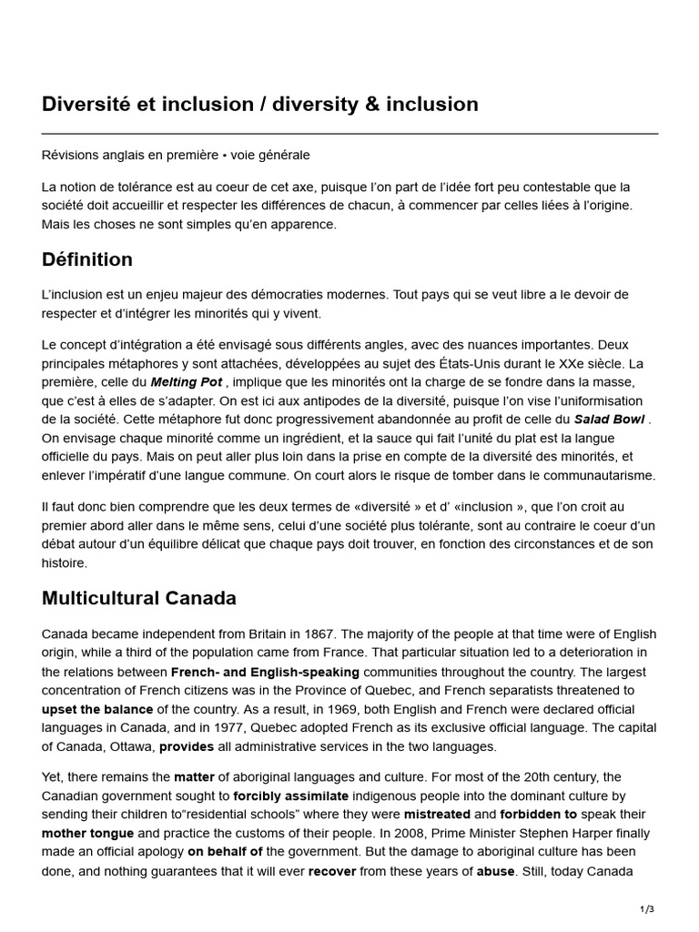 Diversity and Inclusion | PDF | Canada | Cultural Assimilation