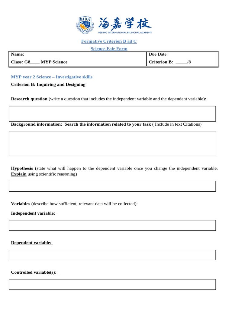 Science Fair Form From Luwis Criterion B and C | PDF | Scientific ...