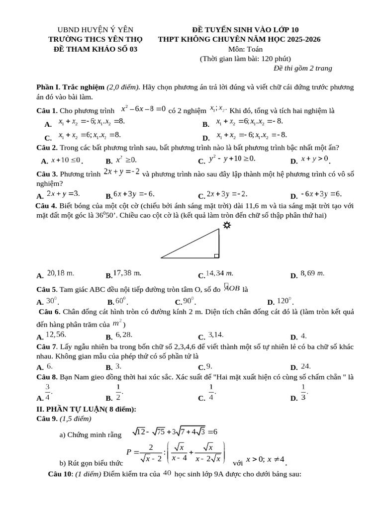 ĐỀ 3_THCS YÊN THỌ | PDF