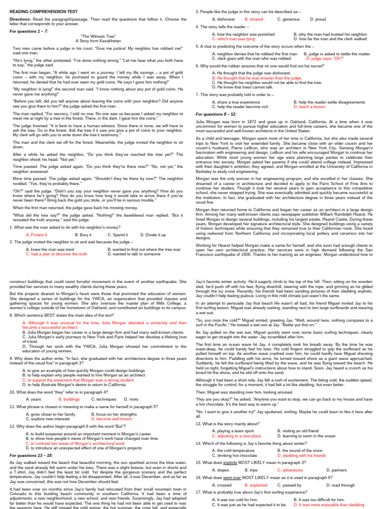10.2 - Reading Comprehension - Test With Answers | PDF | Agriculture ...