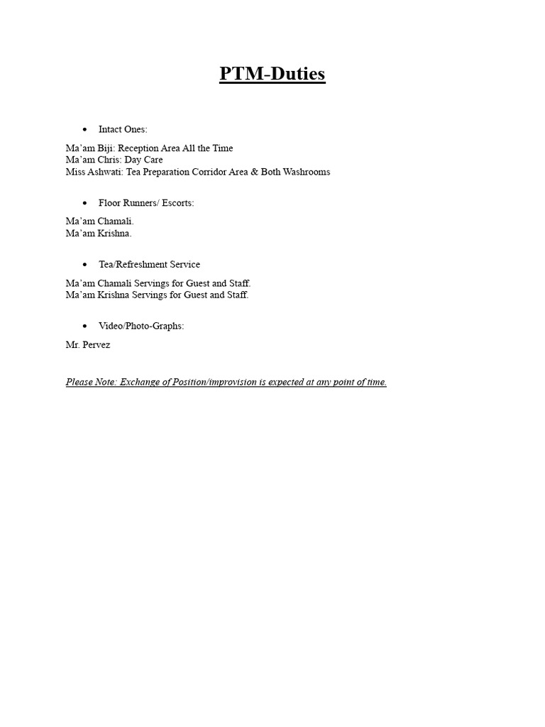 Assigned Duties | PDF