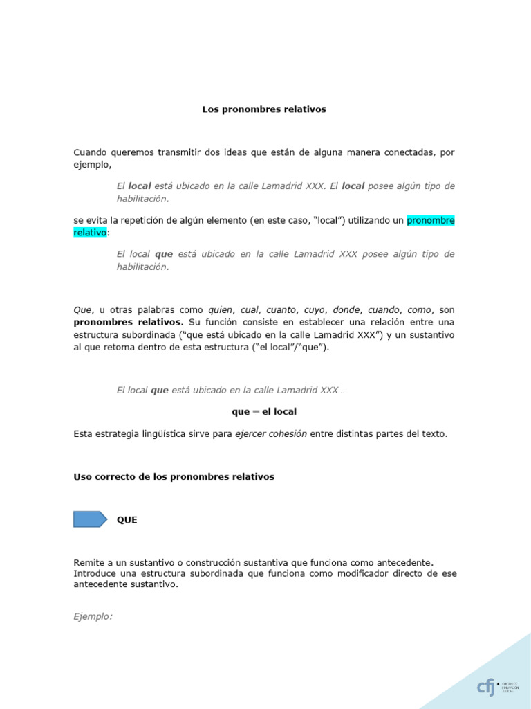 Uso de pronombres relativos en español | PDF | Pronombre | Adverbio