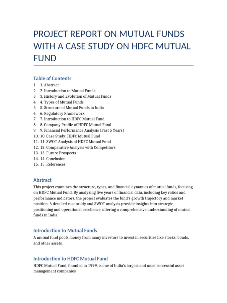 HDFC Mutual Fund Project | PDF