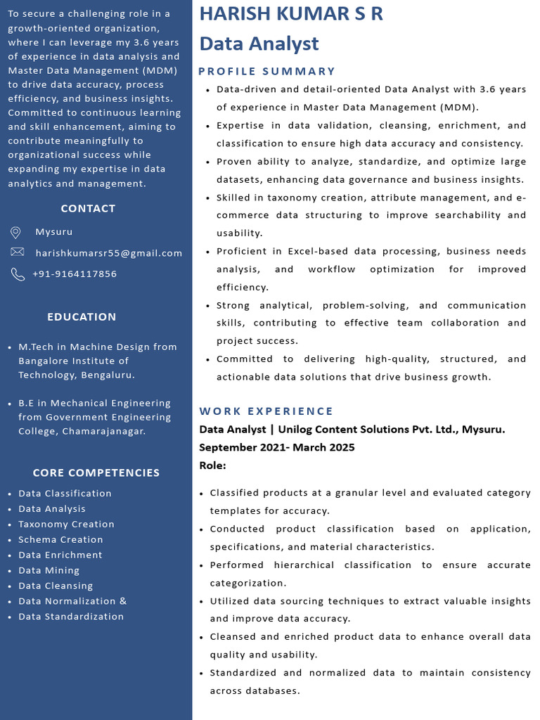 Harish Data Analyst Resume-2 | PDF | Data Analysis | Data
