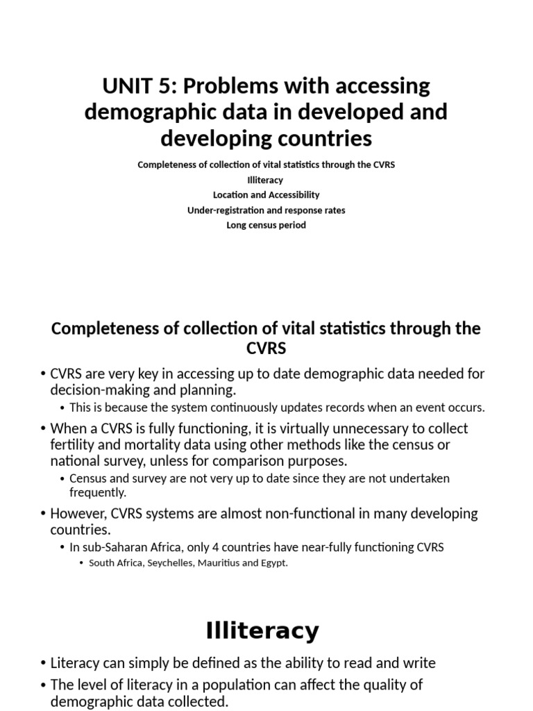 Unit 5 - Problems With Accessing Demographic Data in Developed and Developing Countries | PDF ...