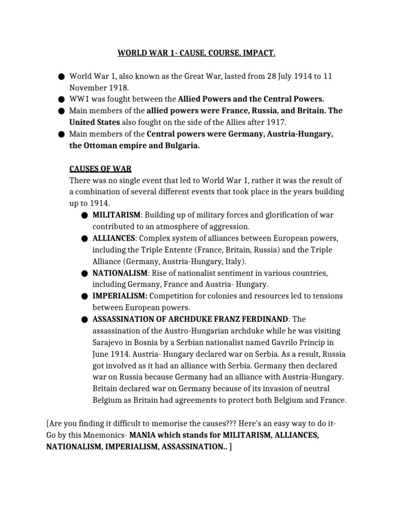 World War 1 - Cause, Course, Impact | PDF | World War I | Austria Hungary