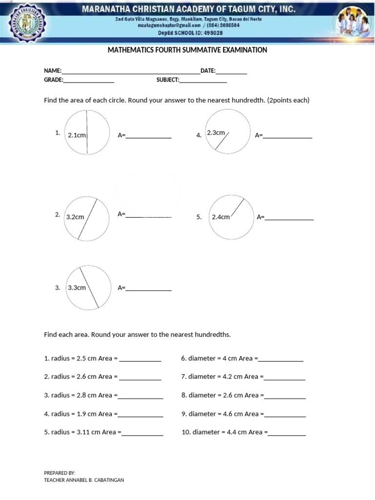 MATHEMATICS-SUMMATIVE-EXAM | PDF