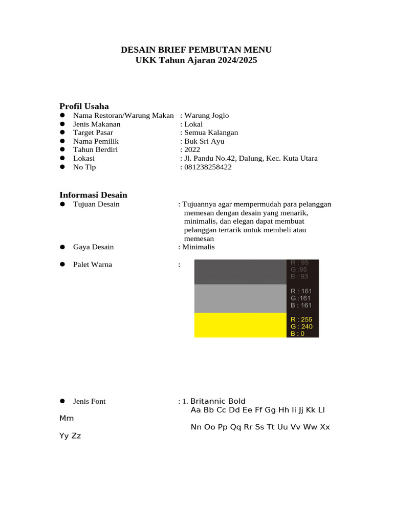 Desain Brief Pembutan Menu | PDF