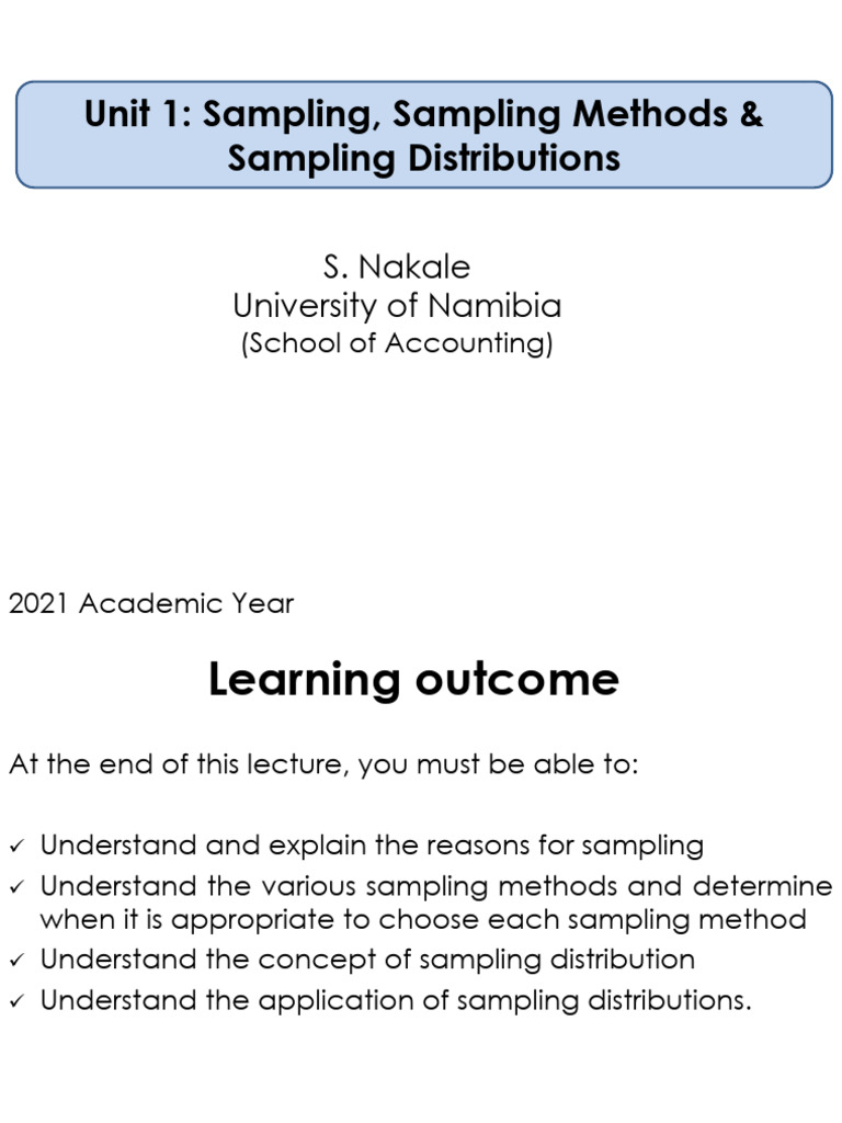 Unit 1 Sampling, Sampling Methods and Sampling Distributions | PDF ...