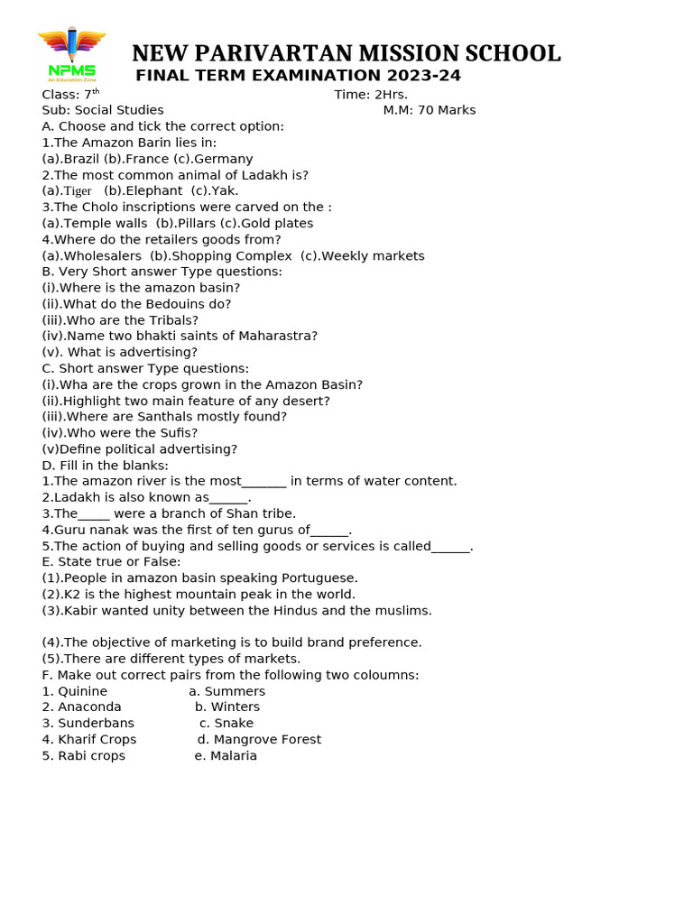 Class 7th SST Third Term | PDF