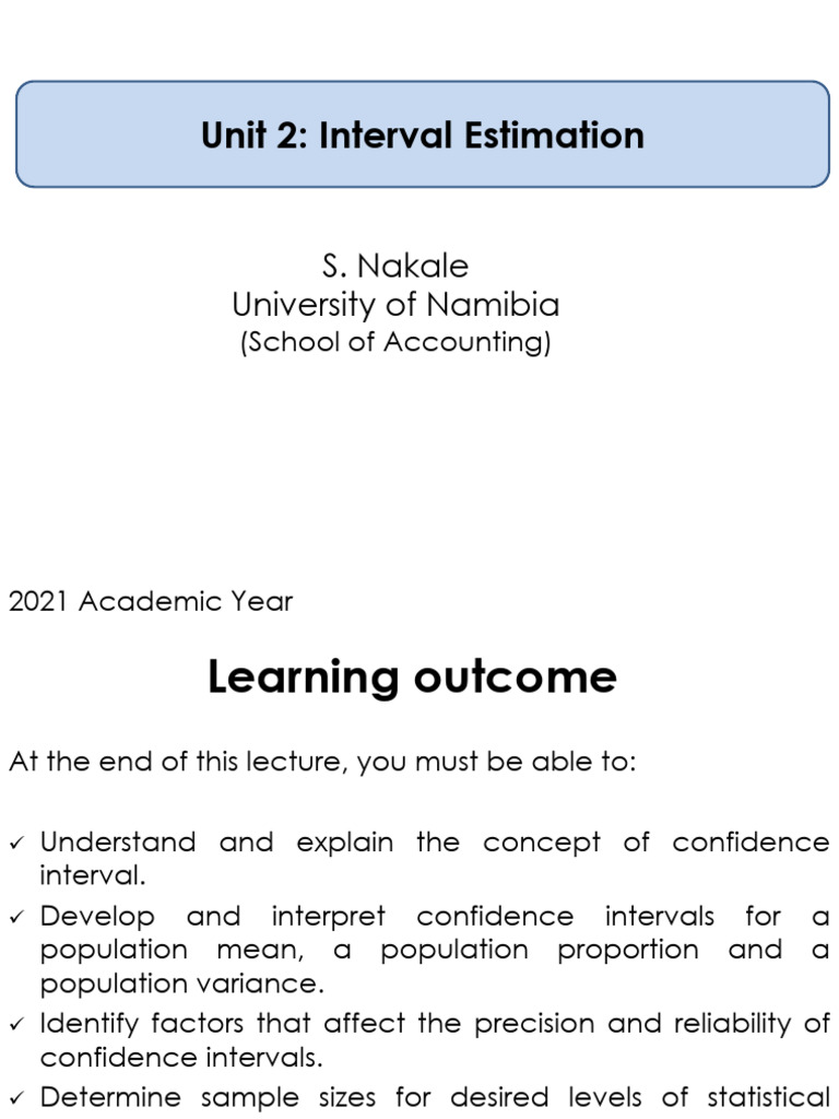 Unit 2 Interval Estimation | PDF | Estimator | Errors And Residuals