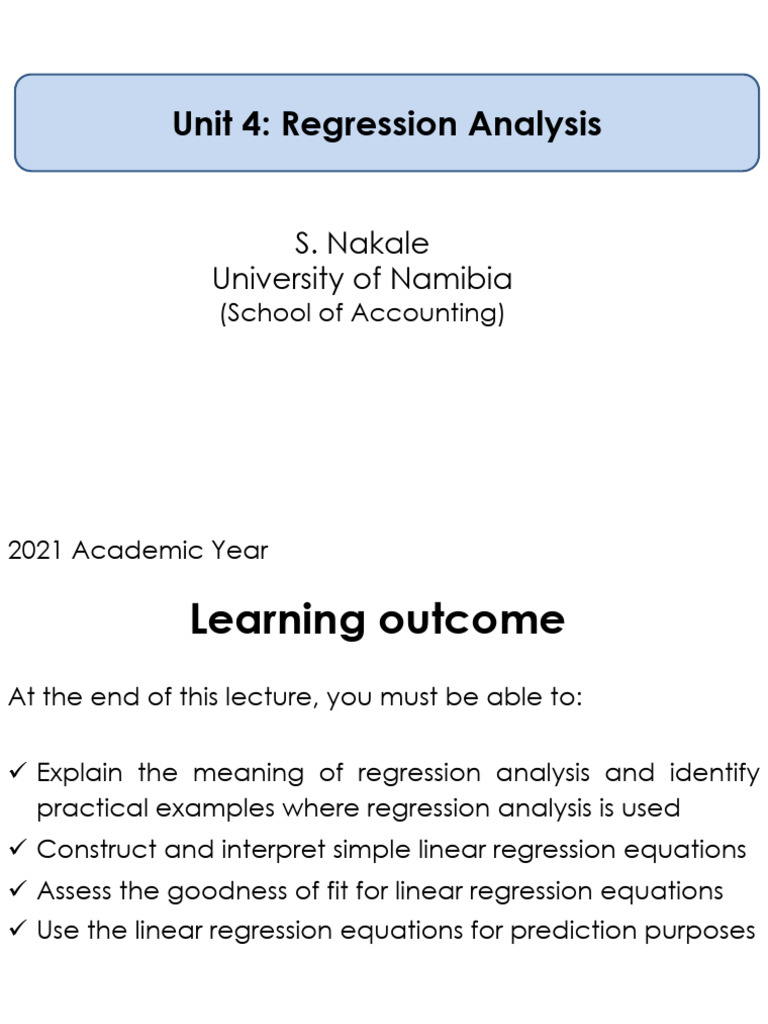 Unit 4 Regression Analysis | PDF | Linear Regression | Regression Analysis
