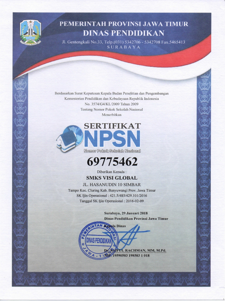 Sertifikat NPSN | PDF