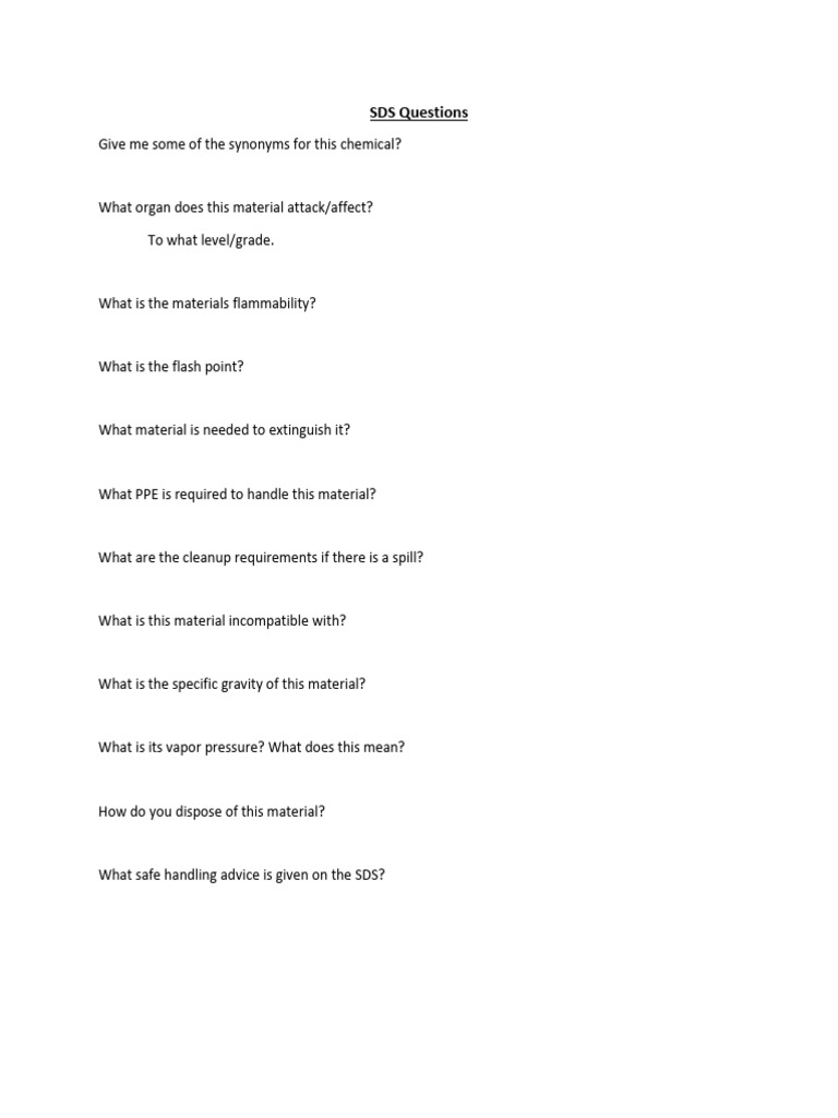 SDS Questions-Fillible | PDF