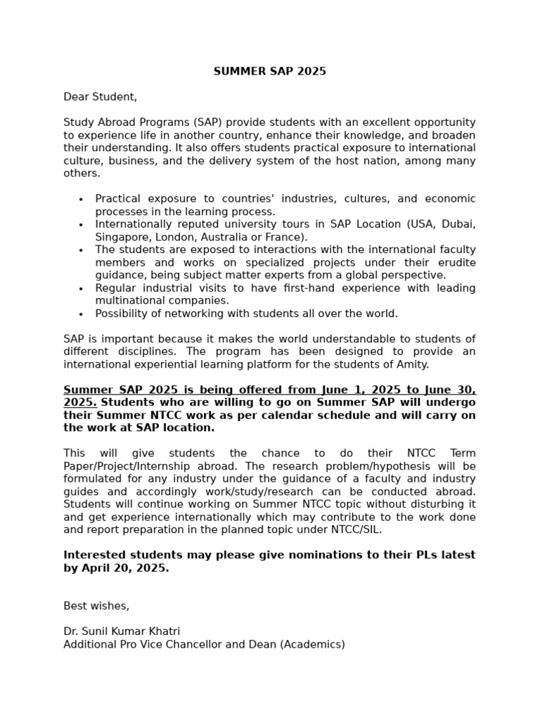 Summer 2025 SAP Letter For Students | PDF