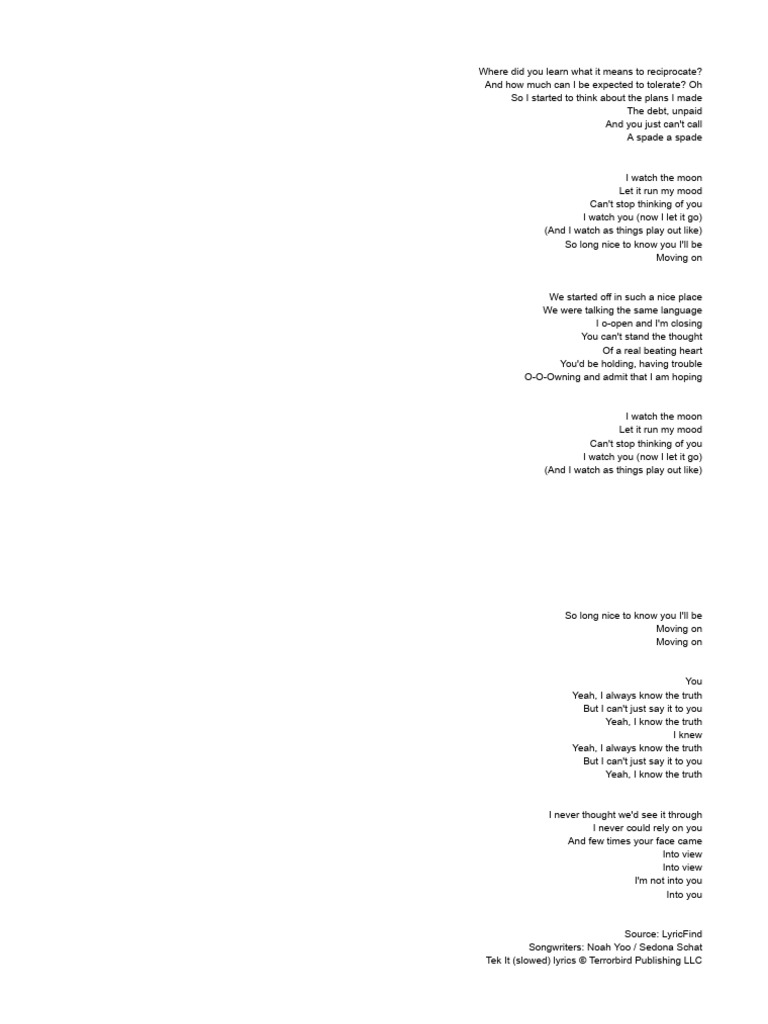 Lyrics Cafune - Tek It | PDF