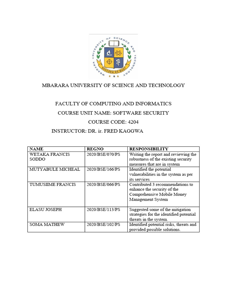 Excercise 3 - Application Security Review of the Comprehensive Mobile Money System | PDF ...