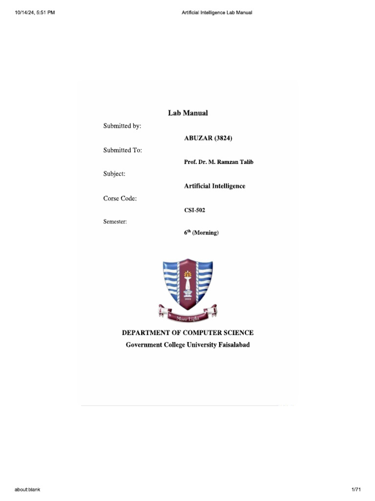 AI Lab Manual | PDF