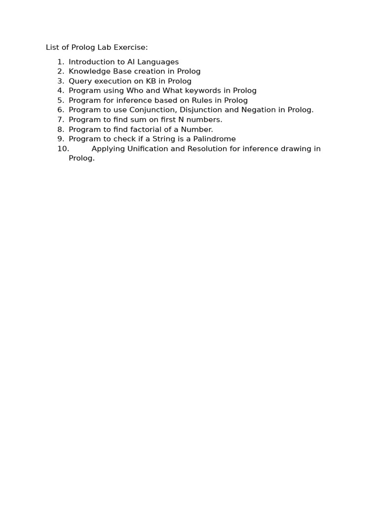 List of Prolog Lab Exercise 2025 | PDF