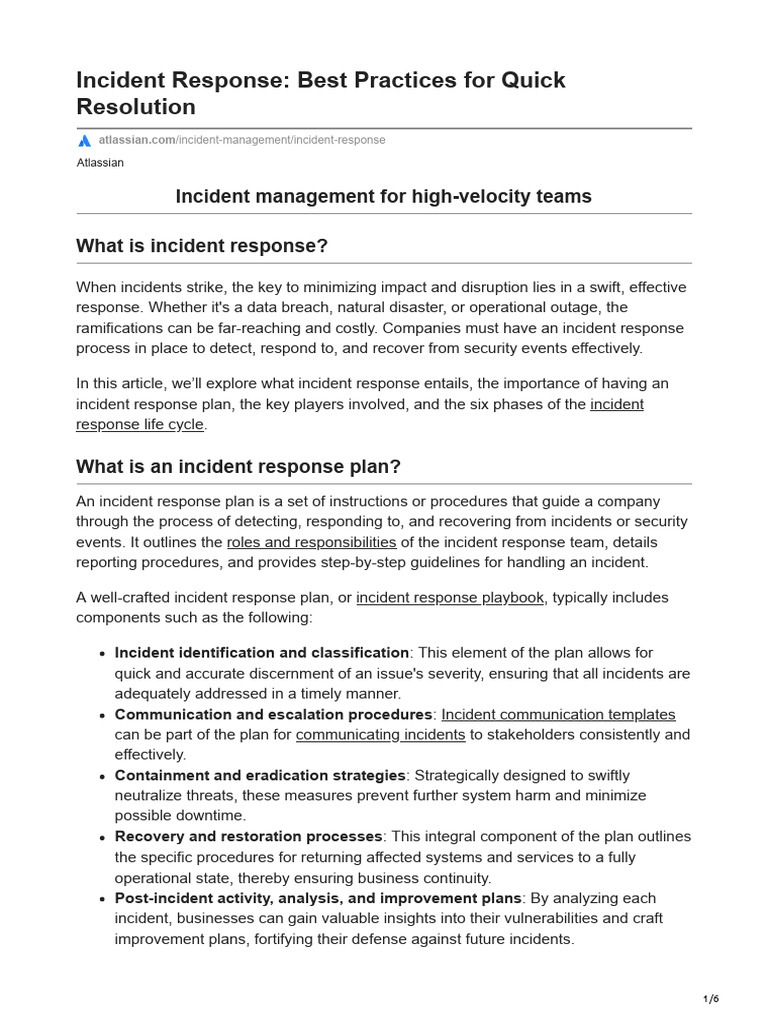 Incident Response Best Practices For Quick Resolution | PDF | Computer ...