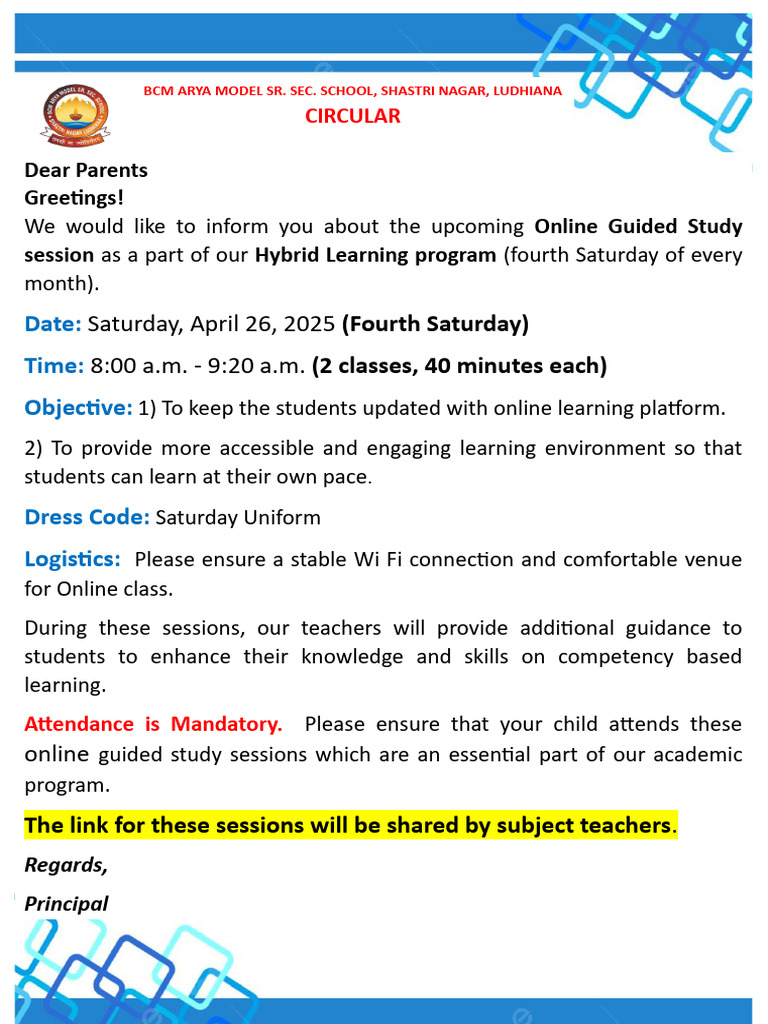 Online Guided Study Session Notice | PDF