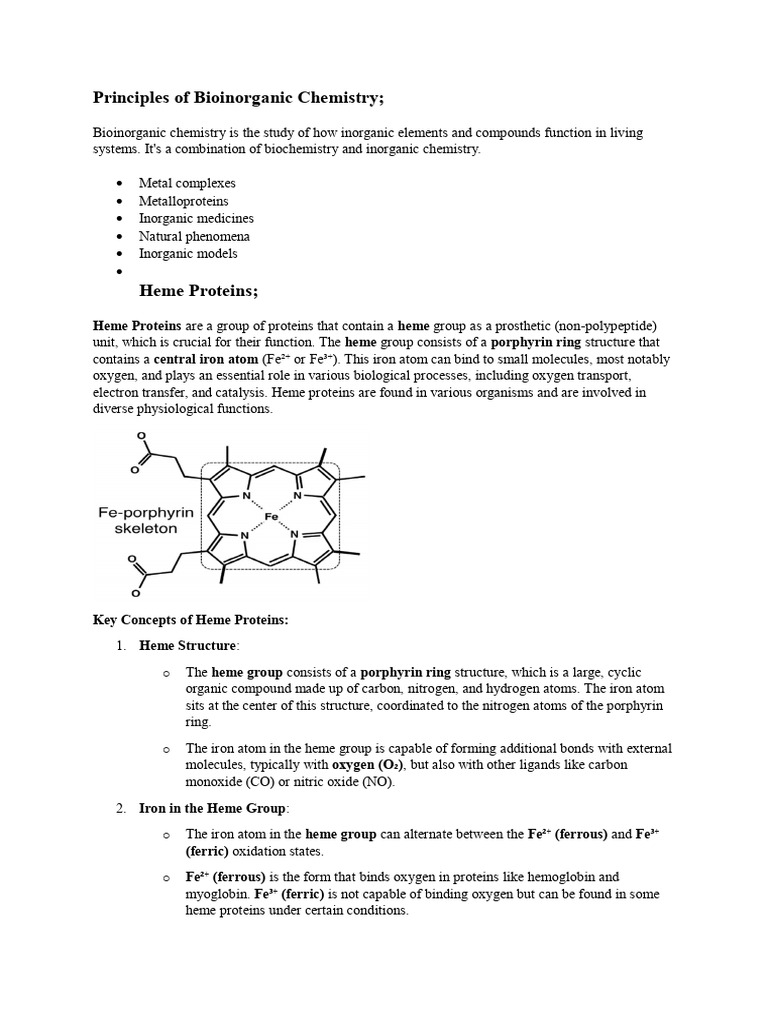 Bioinorganic Chemistry: Heme Proteins Explained | PDF | Hemoglobin ...