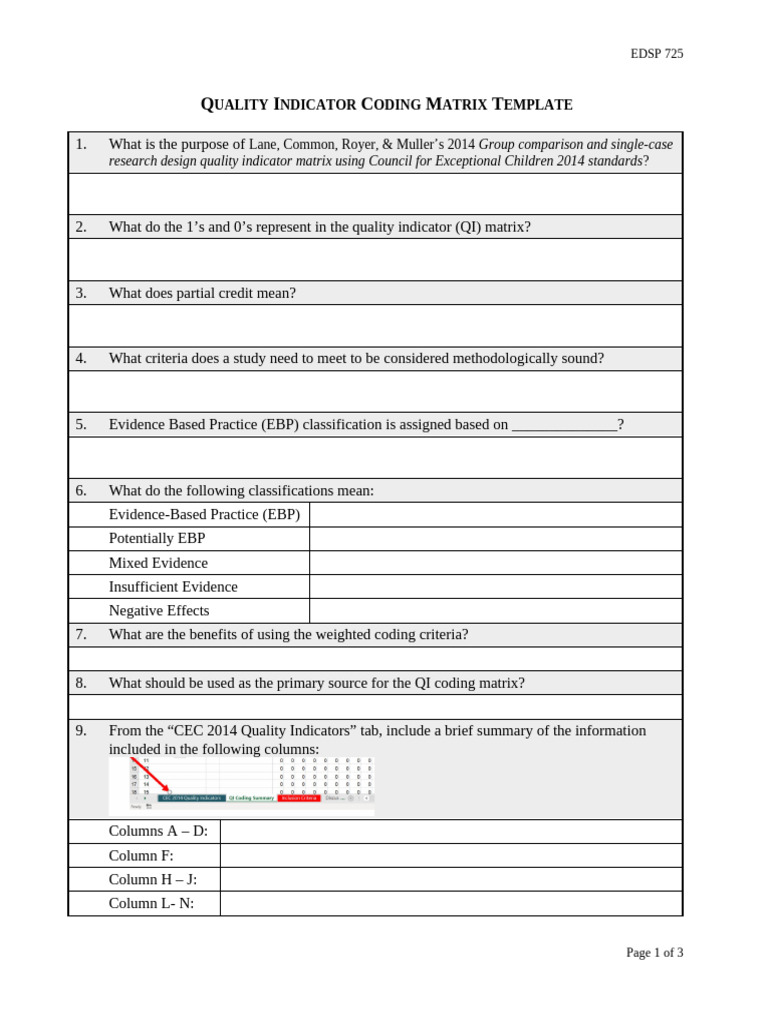Quality Indicator Coding Matrix Guide | PDF