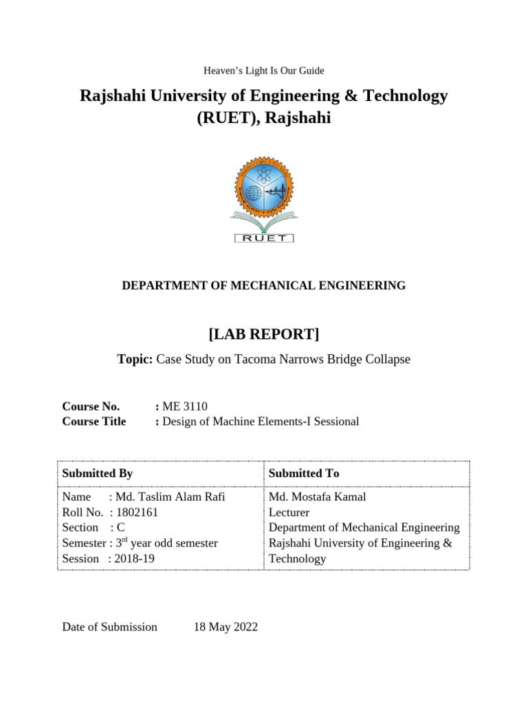 Final Case Study of Tacoma Narrow Bridge Collapse | PDF | Resonance ...