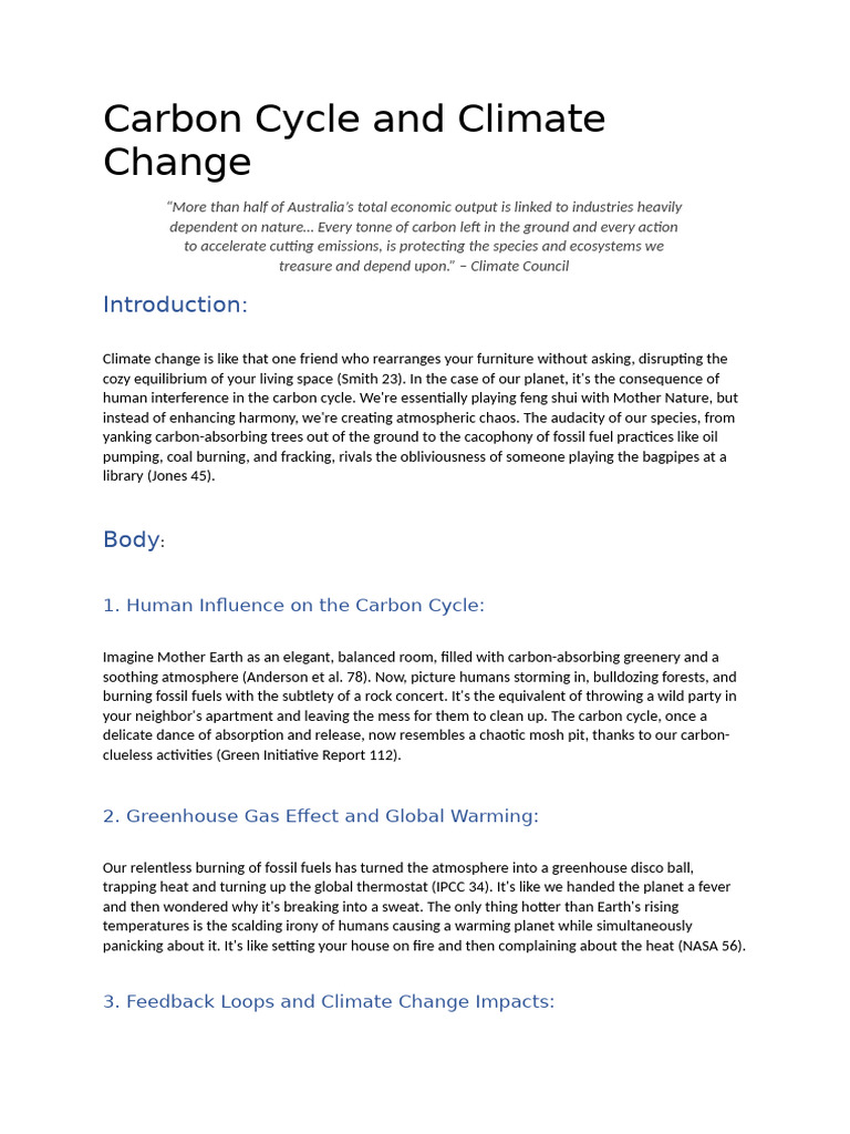 Carbon Cycle and Climate Change | PDF | Climate Change ...
