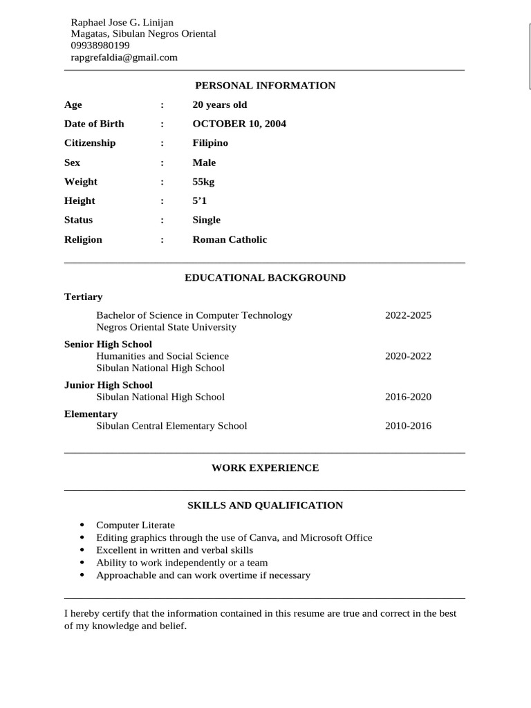RAPHAEL JOSE G. LINIJAN RESUME | PDF