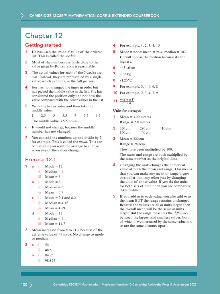 IGCSE Mathematics Coursebook Answers | PDF | Mean | Mathematics