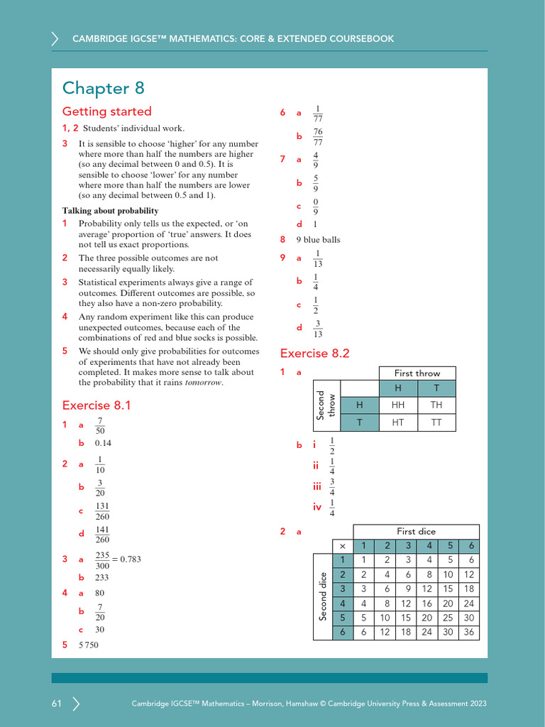 Igcse Maths 3ed Coursebook Answers- Ch-8, 9 , 10 | PDF | Numbers | Rational Number