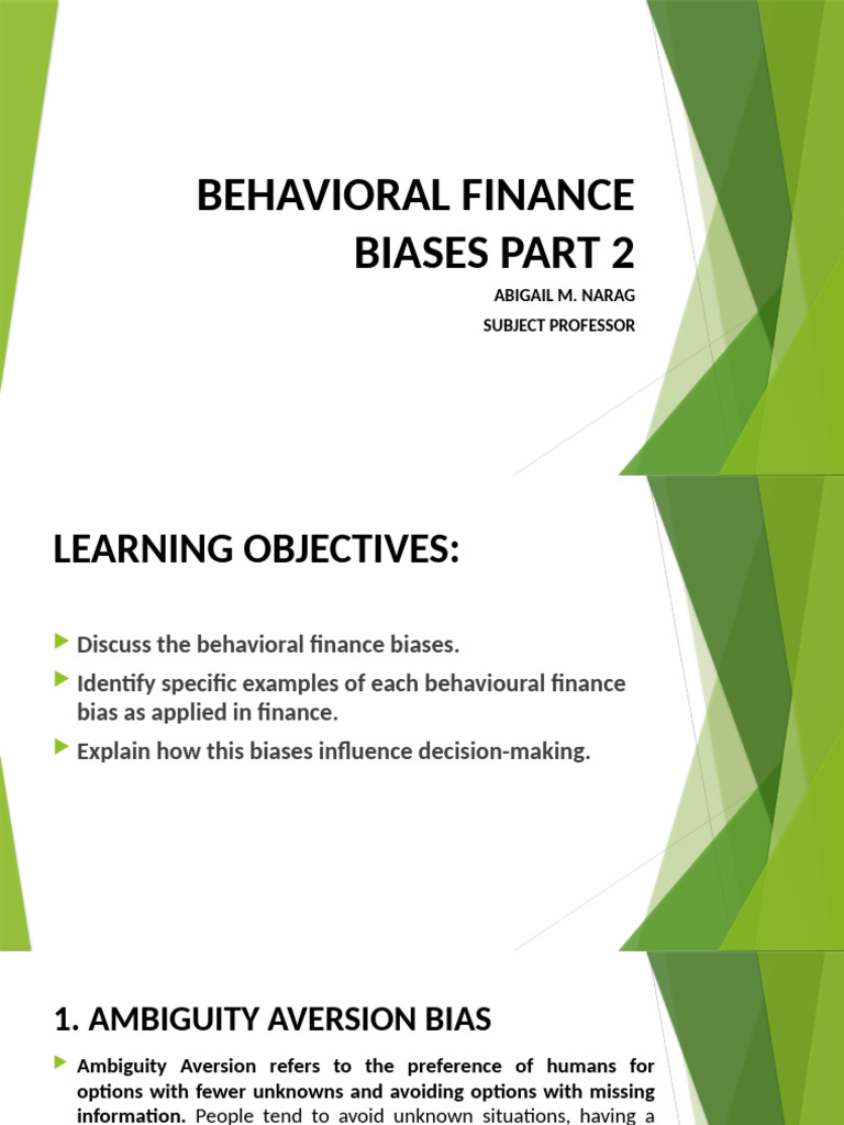 Behavioral Finance Biases Explained | PDF | Bias | Decision Making