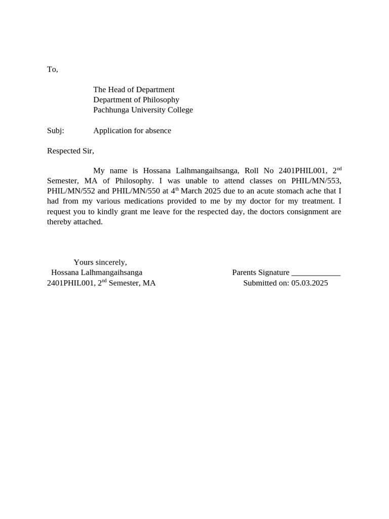 Leave Letter Application College | PDF