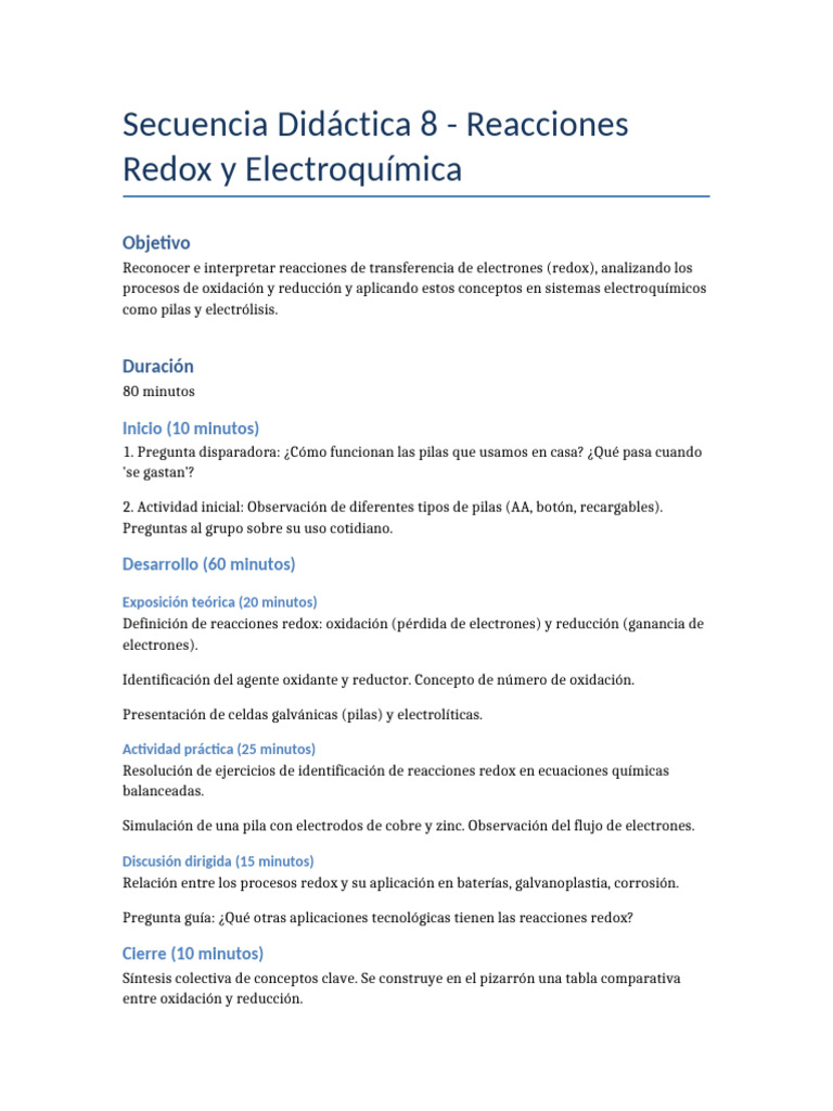Secuencia Didactica 8 Reacciones Redox | PDF