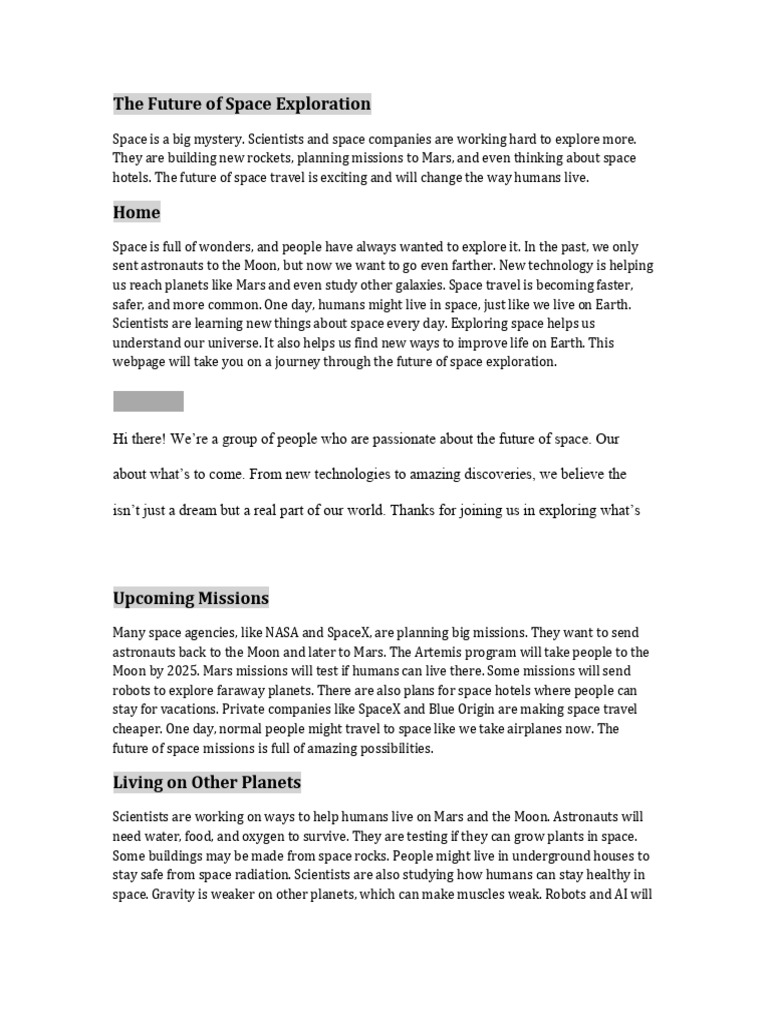 Future of Space Exploration Expanded | PDF | Space Exploration ...
