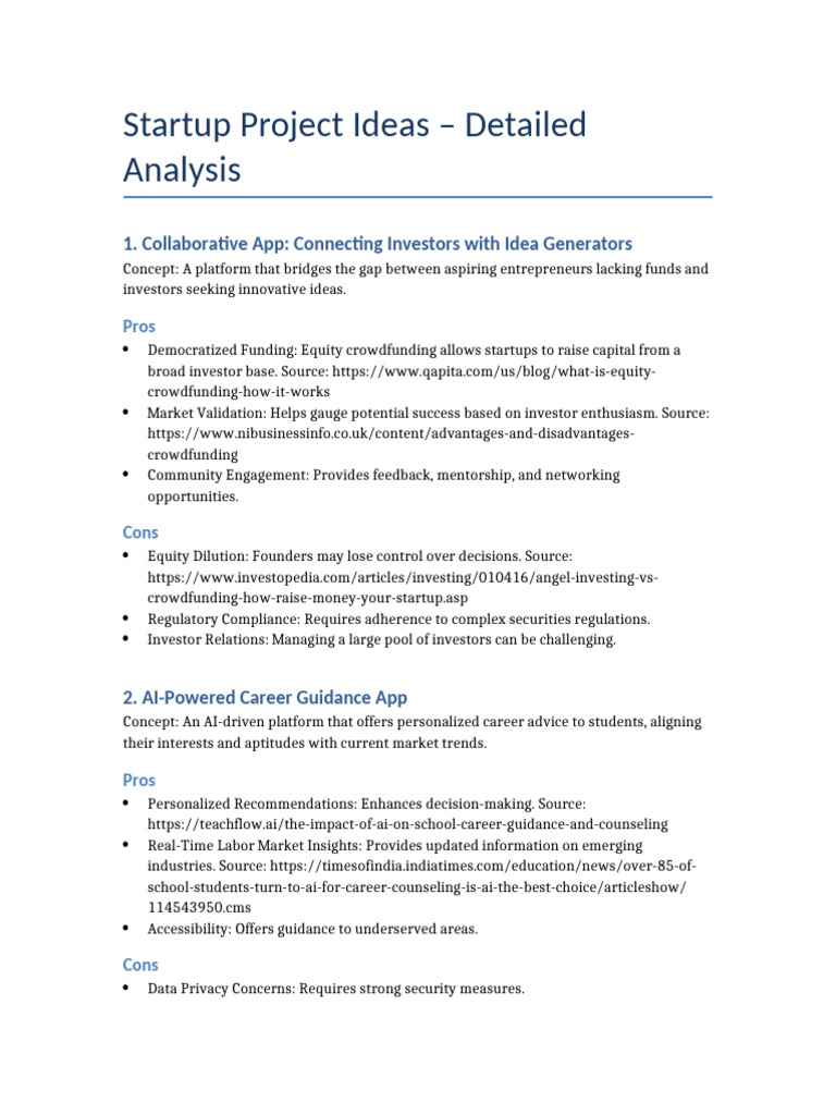 Innovative Startup Project Ideas Analysis | PDF | Startup Company ...