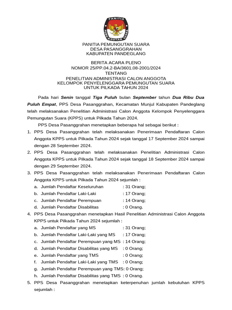 0 Berita Acara Pps Penelitian Administrasi Kpps-1 | PDF