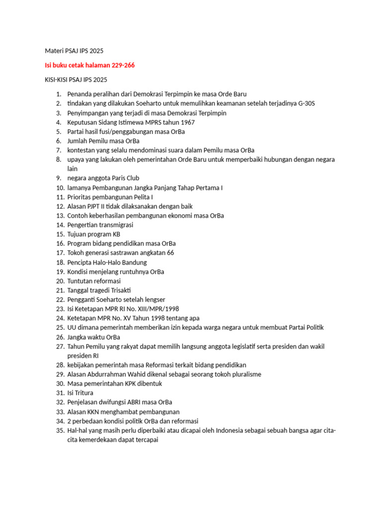 Materi dan Kisi-kisi PSAJ IPS 2025 (1) | PDF