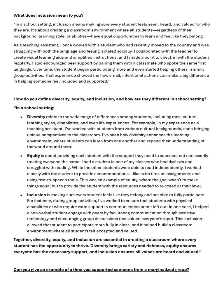 What Does Inclusion Mean To You | PDF | Inclusion (Education) | Teachers