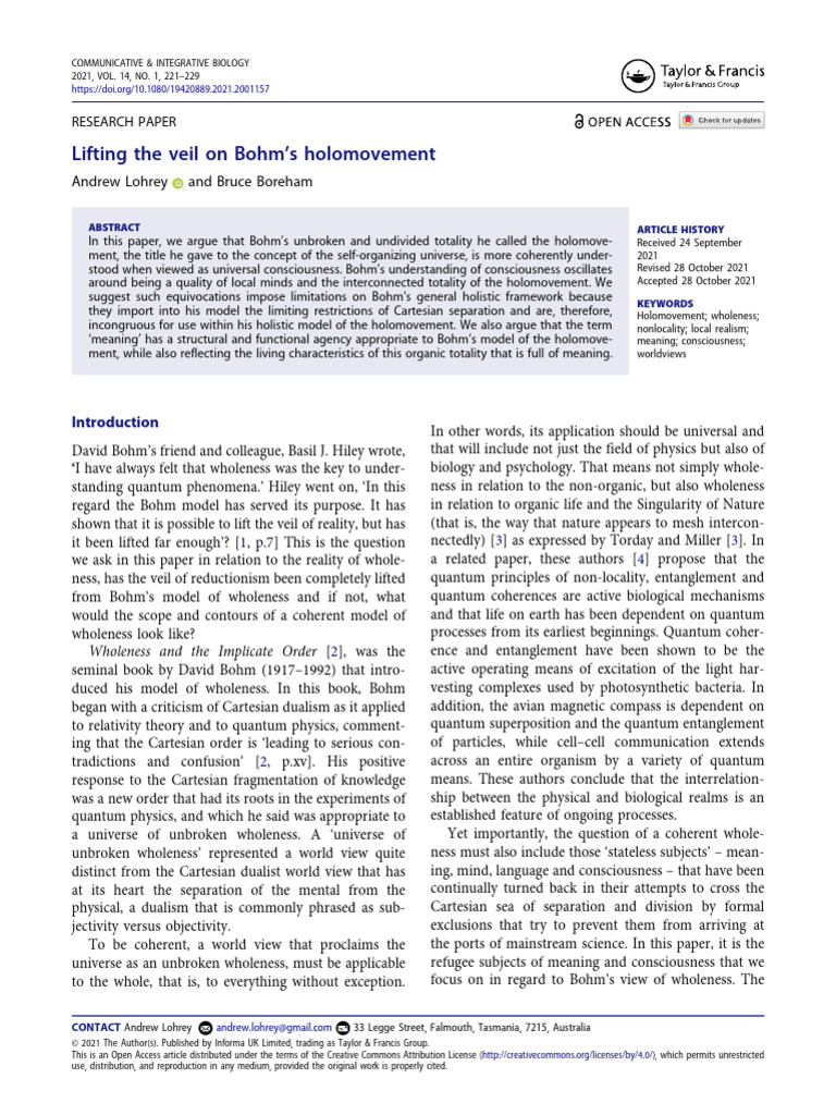 Artykuł - Lifting The Veil On Bohm's Holomovement | PDF | Metaphysics ...