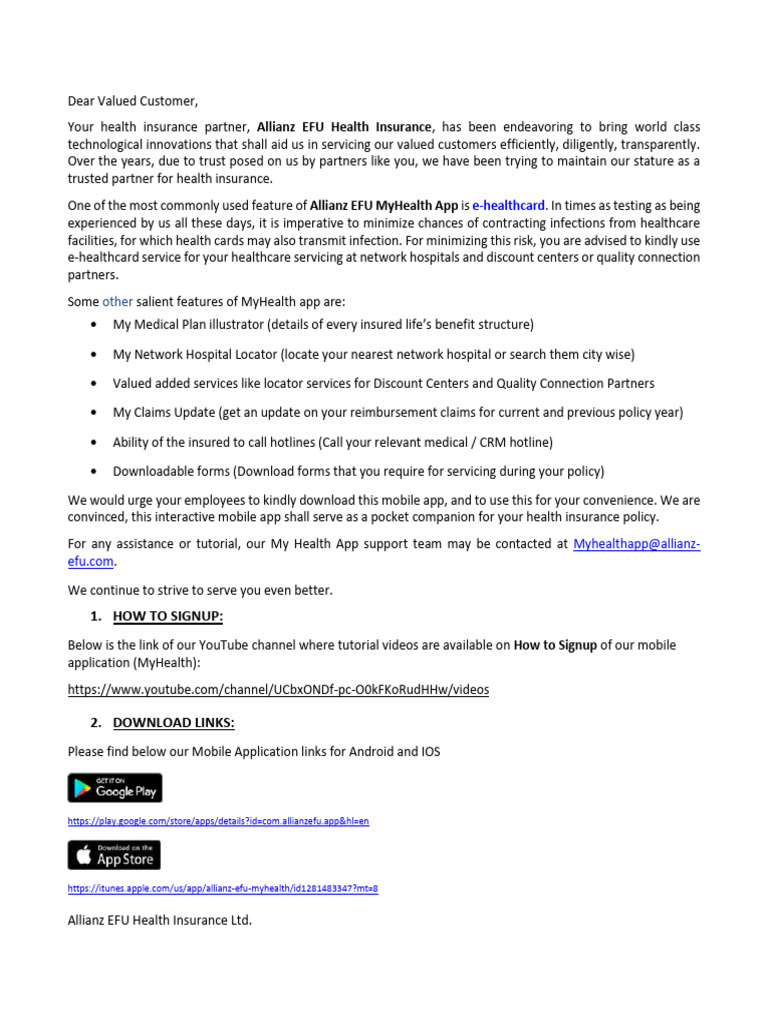 Mobile Application - Allianz EFU Health Insurance | PDF