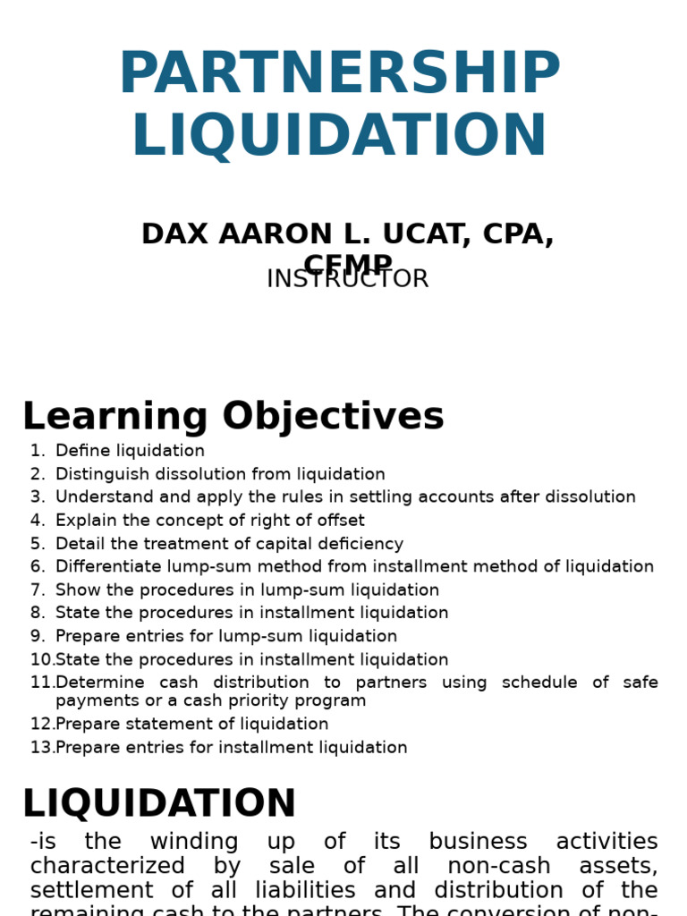 Chapter 4 - Partnership Liquidation | PDF | Liquidation | Partnership