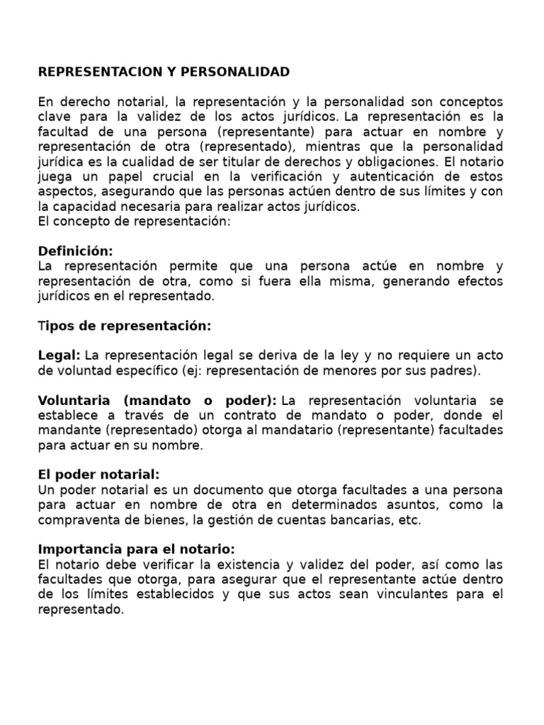 Representación y Personalidad en Derecho Notarial | PDF | Propiedad ...