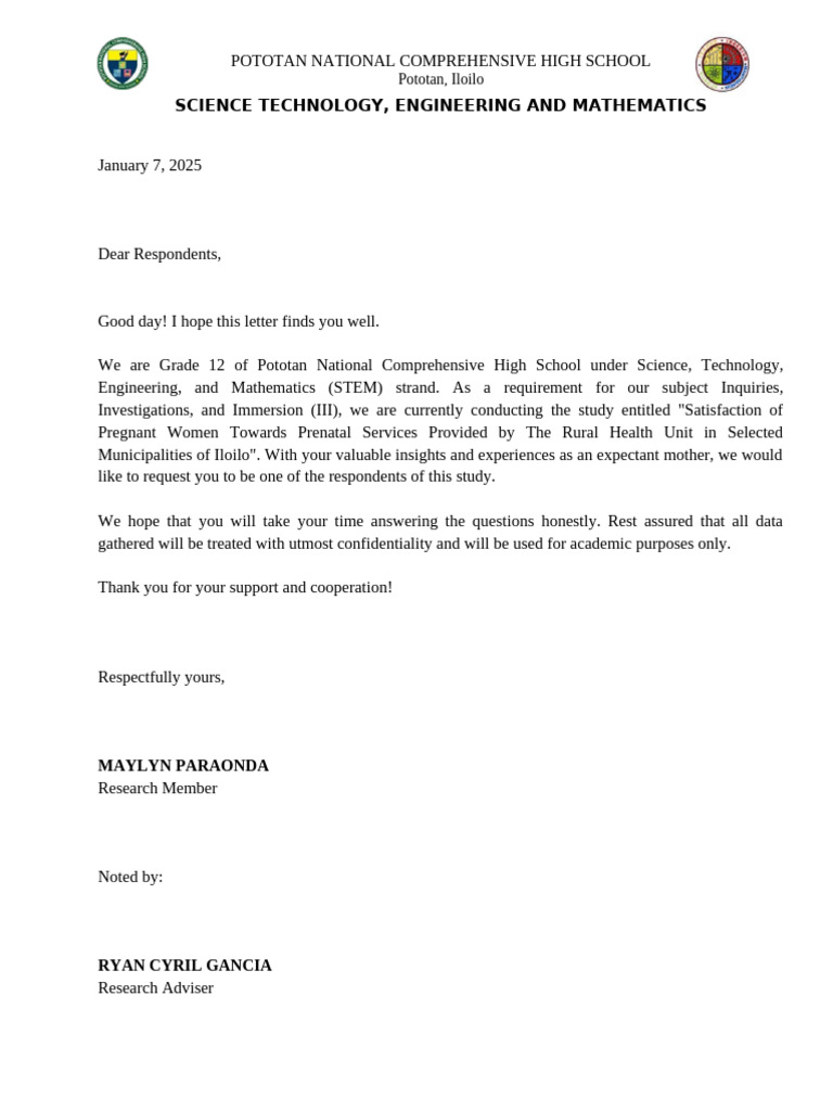 Letter To The Respondents | PDF