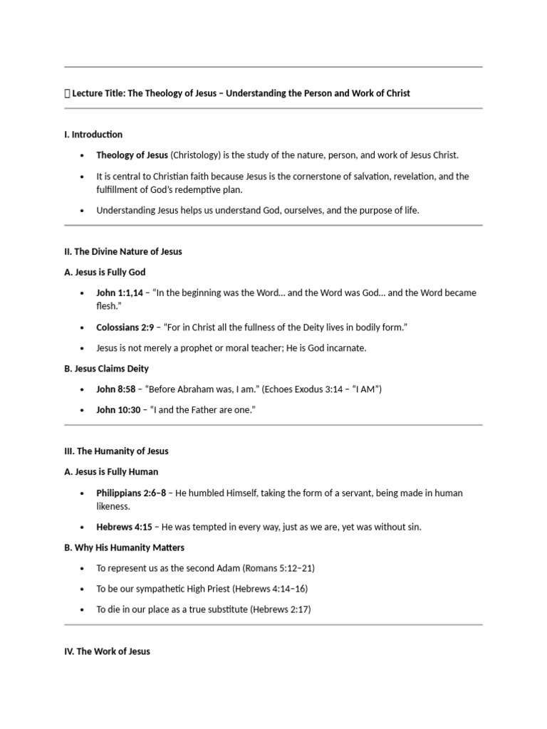 Life of Jesus (Lesson Outline) | PDF
