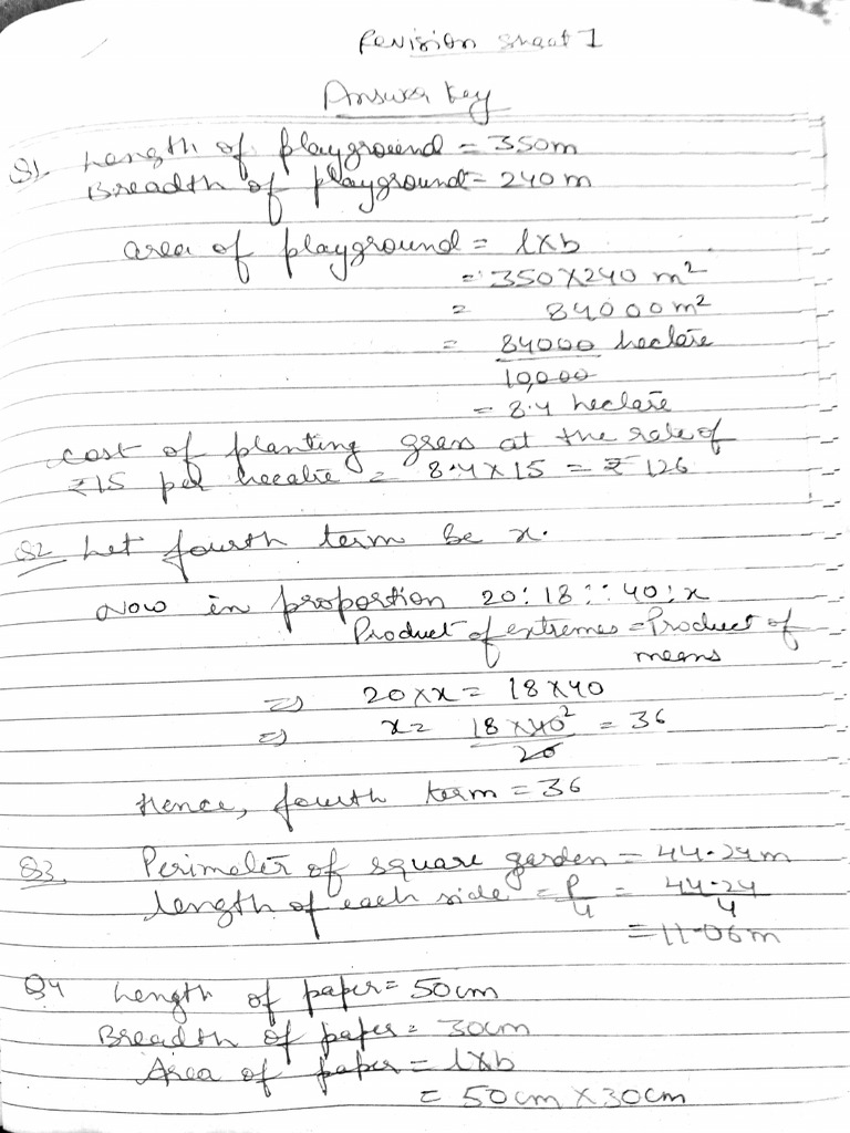 Revision Sheet 1 Answer Key G6 | PDF