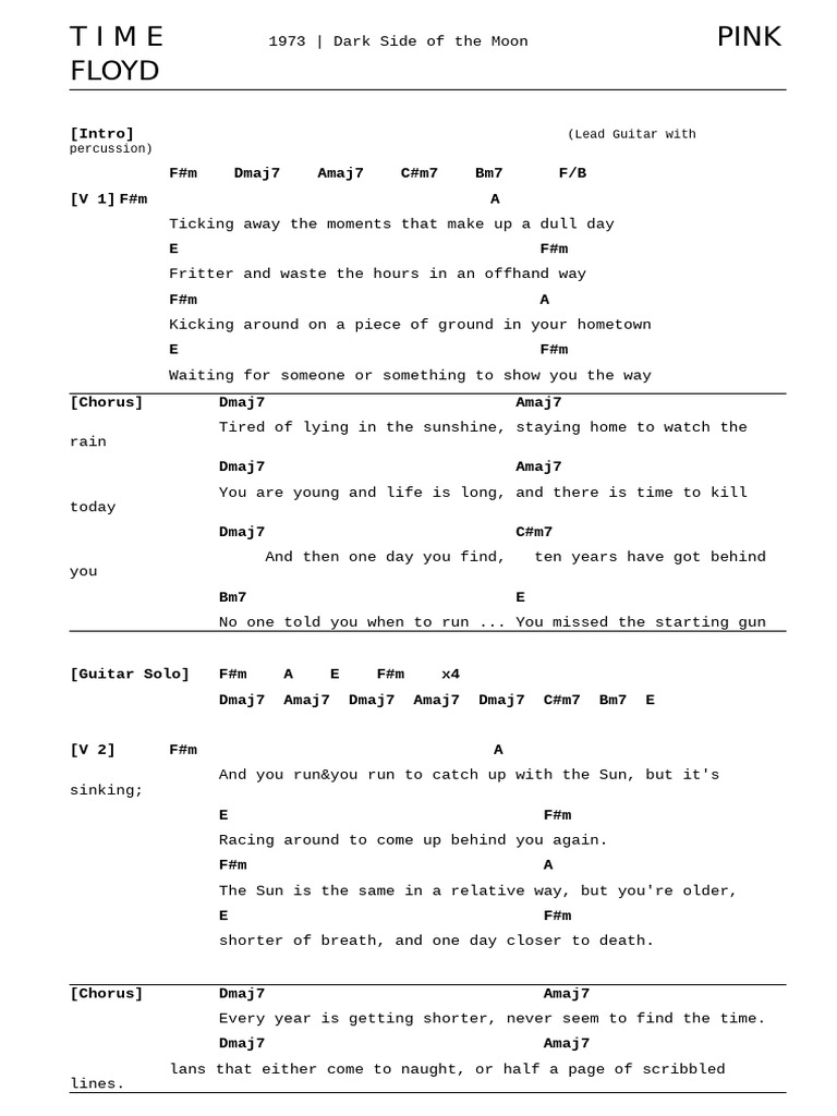 Pink Floyd's "Time" Lyrics & Chords | PDF